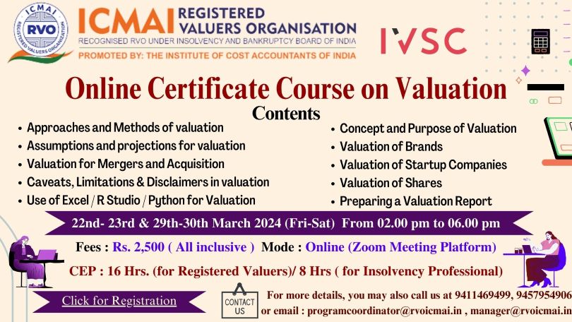 Online Certificate Course on Valuation | ICMAI RVO
