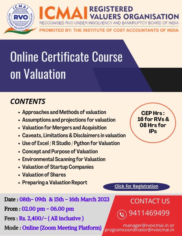 Online Certificate Course on Valuation | ICMAI RVO